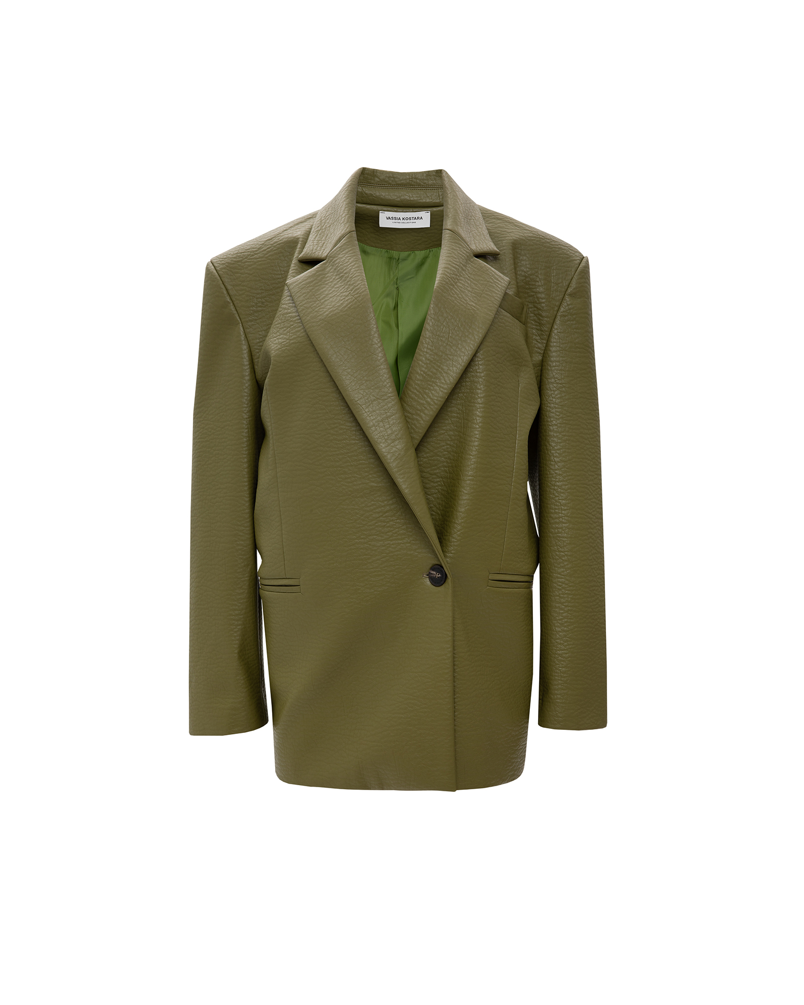 Olive Faux Leather Blazer by Vassia Kostara – Aelia Boutique Milos ...